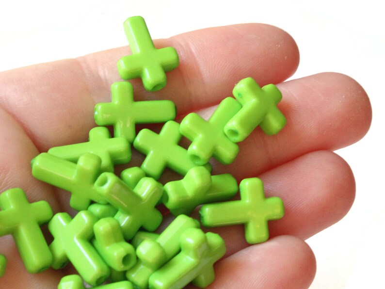 50 16mm Cross Beads Green Cross Beads Plastic Crosses Christian Beads ...