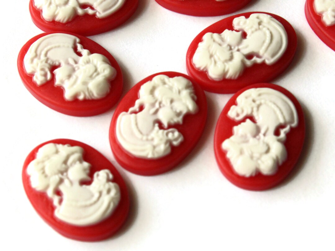 10 Red Cameo Cabochons Victorian Cameo Woman Face Cameo Cabs 18mm X ...