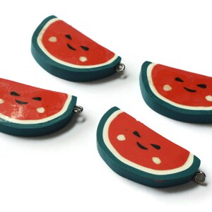 4 40mm Happy Watermelon Beads Food Beads Sliced Clay Beads Red and ...