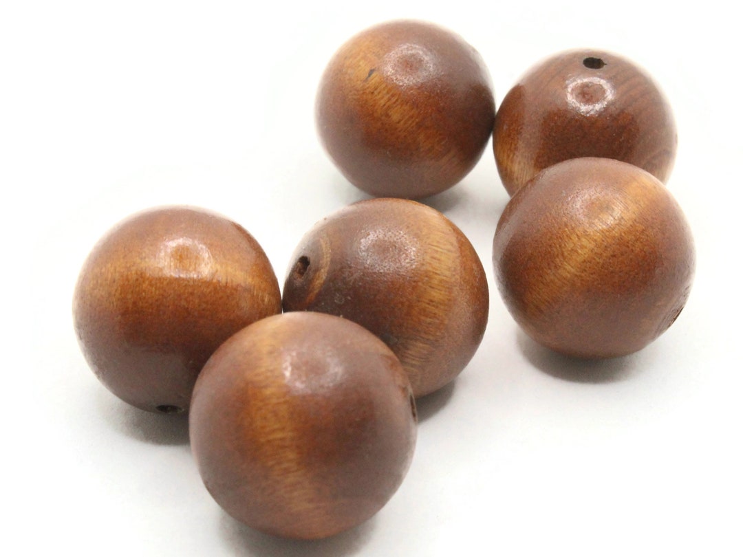 6 22mm Round Brown Wood Beads Vintage Beads New Old Stock Beads Macrame ...