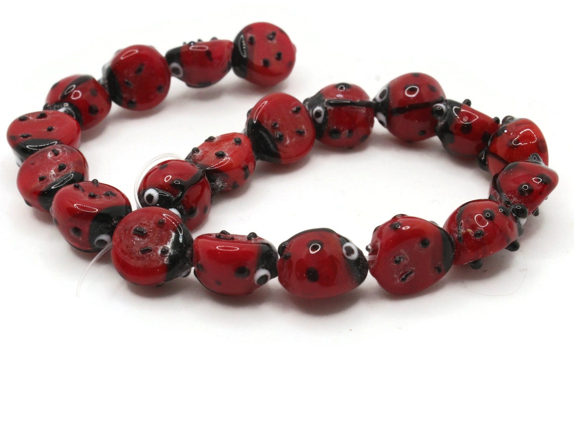 20 10mm Red Ladybugs Lamp Work Glass Ladybug Beads Animal Beads Jewelry ...