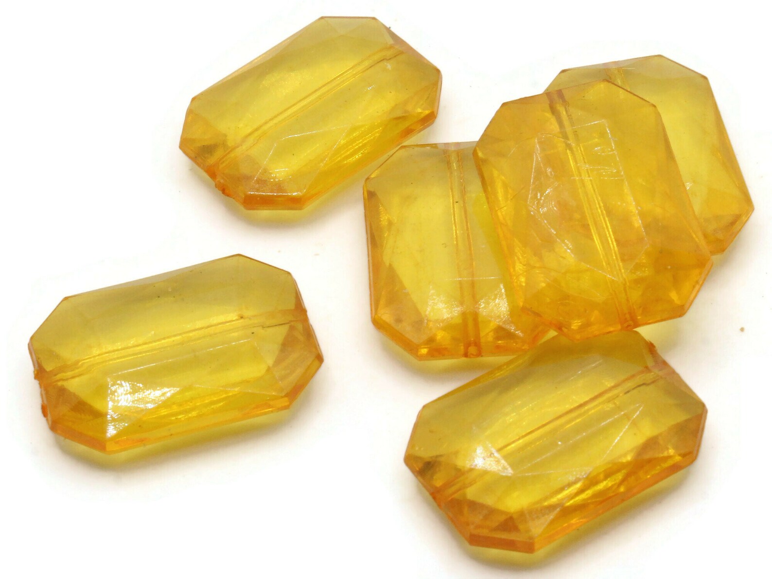6 30mm Yellow Beads Acrylic Gems Rectangle Jewel Beads Acrylic Jewels ...