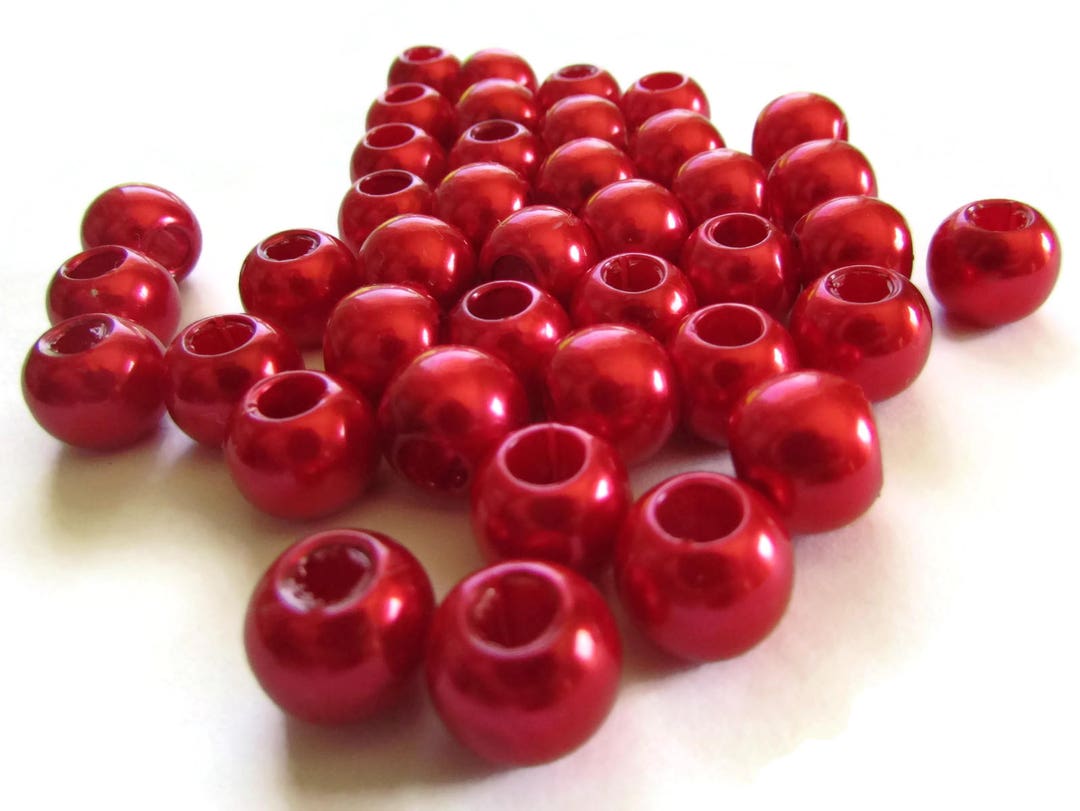 40 12mm Large Hole Pearls Red Pearl Beads European Beads Plastic Pearl ...