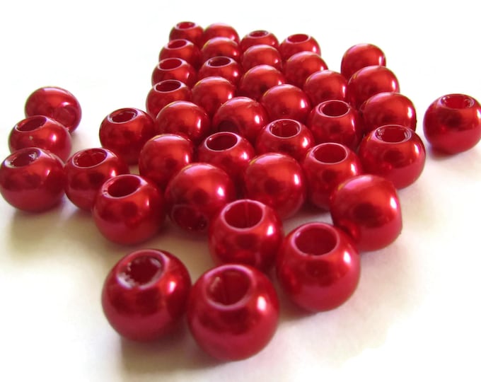 40 12mm Large Hole Pearls Red Pearl Beads European Beads Plastic Pearl ...