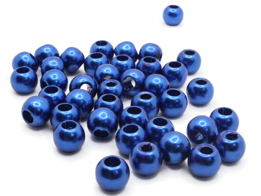 40 12mm Large Hole Pearls Royal Blue Pearl Beads European Beads Plastic ...