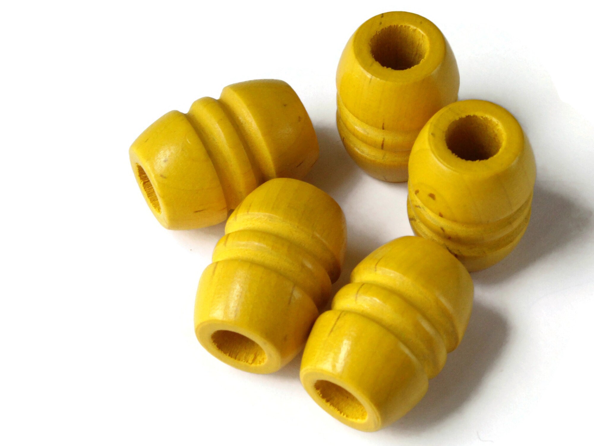 5 Large Yellow Barrel Beads 28mm Beads Fluted Barrel Beads Wooden Beads ...