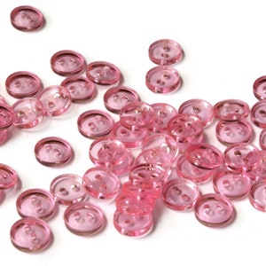50 11mm Clear Light Pink Buttons Flat Round Plastic Two Hole Buttons ...