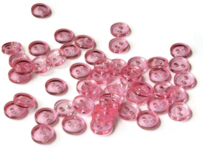 50 11mm Clear Light Pink Buttons Flat Round Plastic Two Hole - Etsy