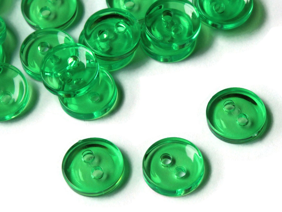 50 11mm Clear Green Buttons Flat Round Plastic Two Hole Buttons Jewelry ...