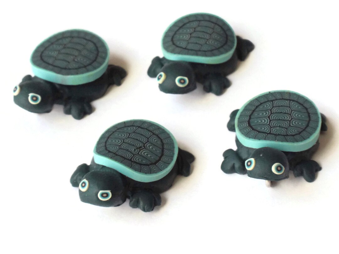 4 Green Turtles With Black Spiral Shell Turtle Charms Tortoise Links ...