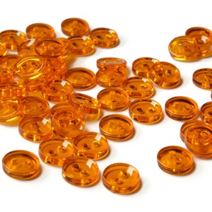 50 11mm Clear Orange Buttons Flat Round Plastic Two Hole Buttons ...
