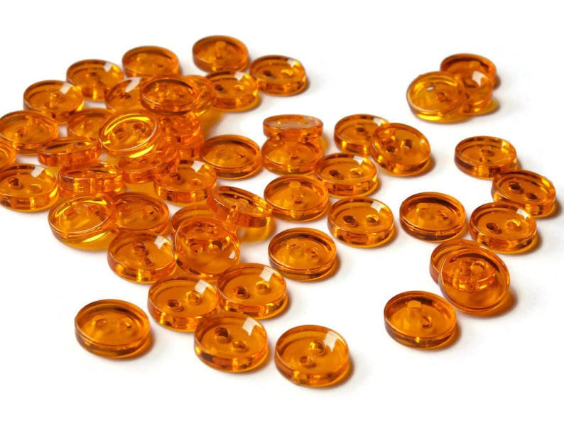 50 11mm Clear Orange Buttons Flat Round Plastic Two Hole Buttons ...