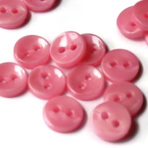 50 11mm Opaque Pearl Pink Buttons Flat Round Plastic Two Hole Buttons ...