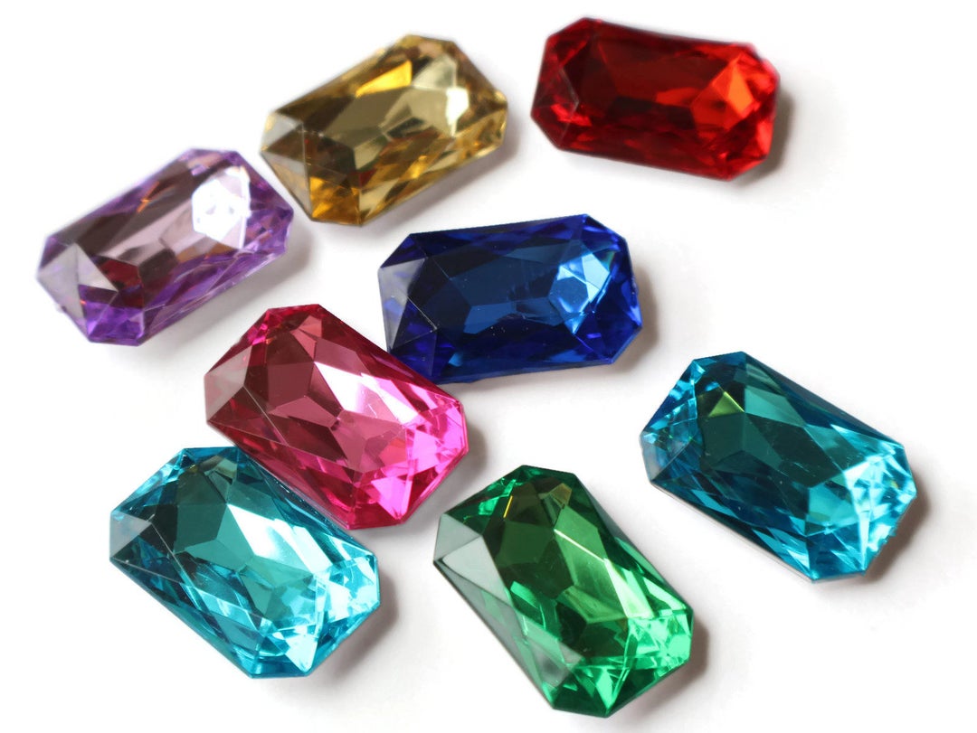 10 27mm Rectangle Jewel Cabochons Plastic Gems Silver Foil Back ...