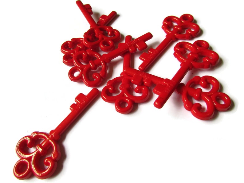 Plastic Key Charm Red Skeleton Key Charms Love Key Pendant Key | Etsy