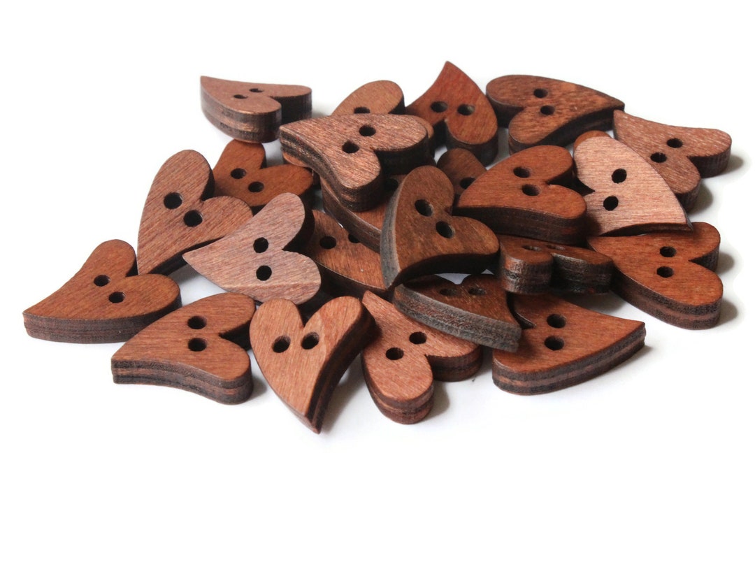 Wooden Heart Buttons Brown Heart Buttons Two Hole Buttons Qty 25 16mm X ...