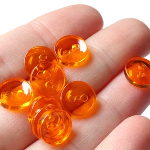 50 11mm Clear Orange Buttons Flat Round Plastic Two Hole Buttons ...