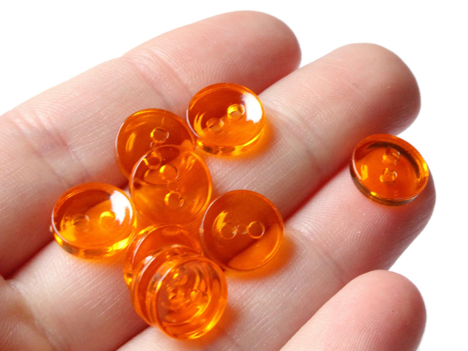 50 11mm Clear Orange Buttons Flat Round Plastic Two Hole Buttons ...