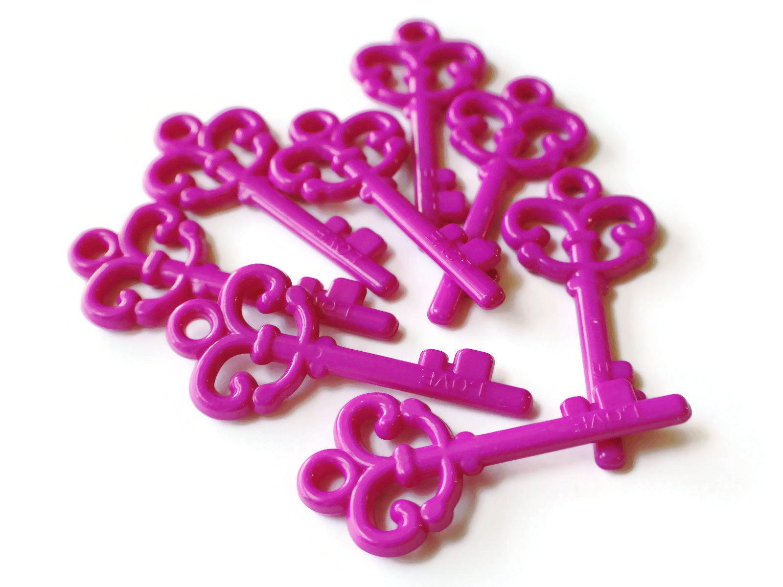 8 Bright Pink Key Skeleton Key Charm Plastic Key Pink Keys - Etsy