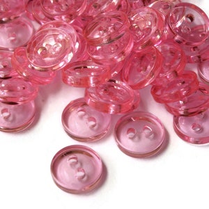50 11mm Clear Light Pink Buttons Flat Round Plastic Two Hole Buttons ...