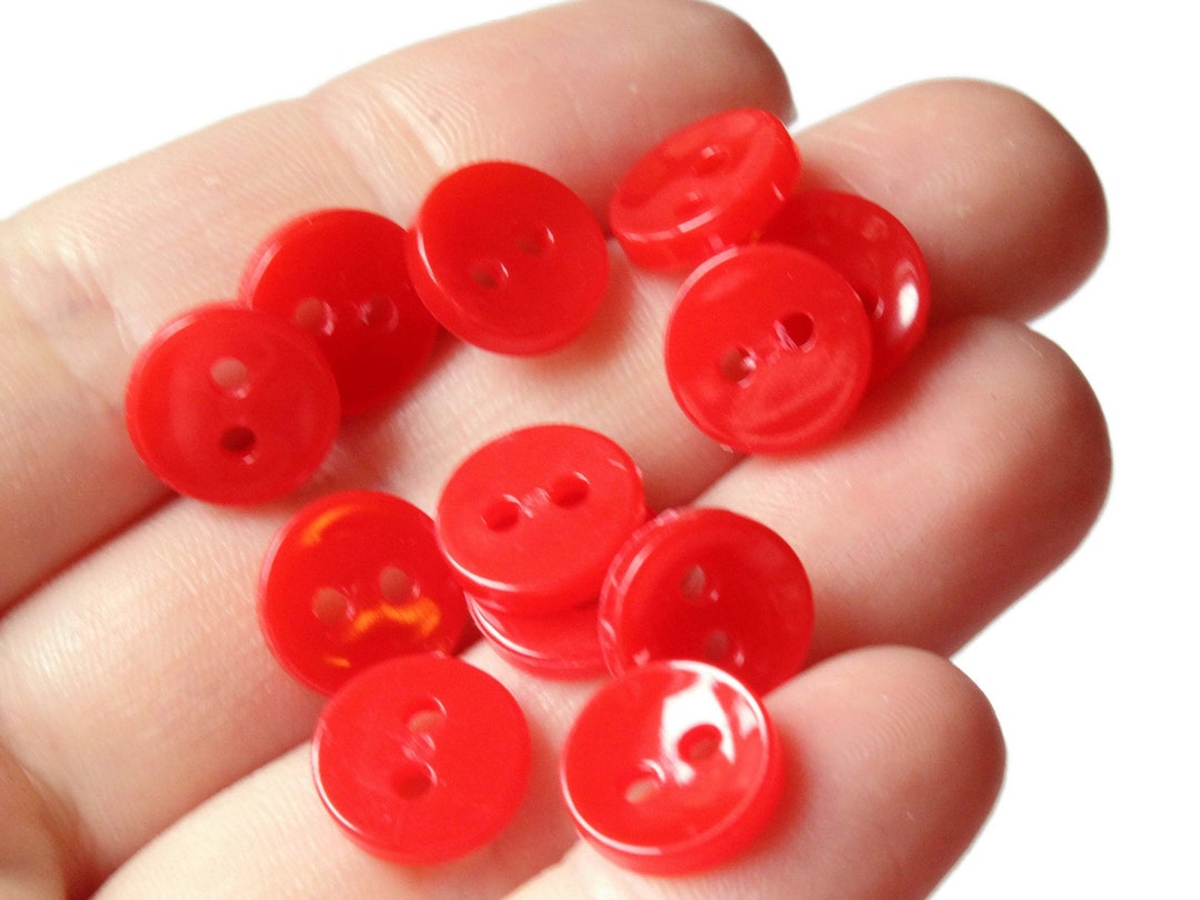 50 11mm Opaque Red Buttons Flat Round Plastic Two Hole Buttons Jewelry ...