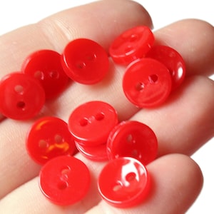 50 11mm Opaque Red Buttons Flat Round Plastic Two Hole Buttons Jewelry ...
