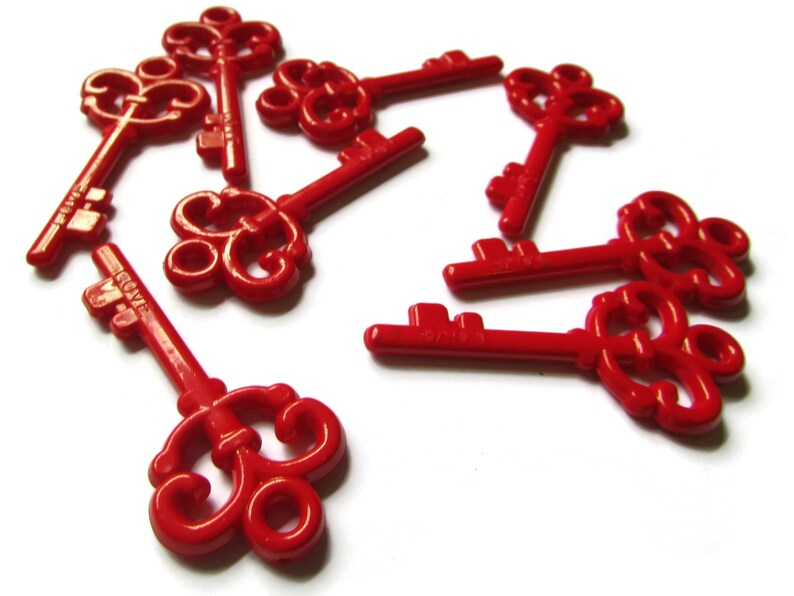 Plastic Key Charm Red Skeleton Key Charms Love Key Pendant Key | Etsy