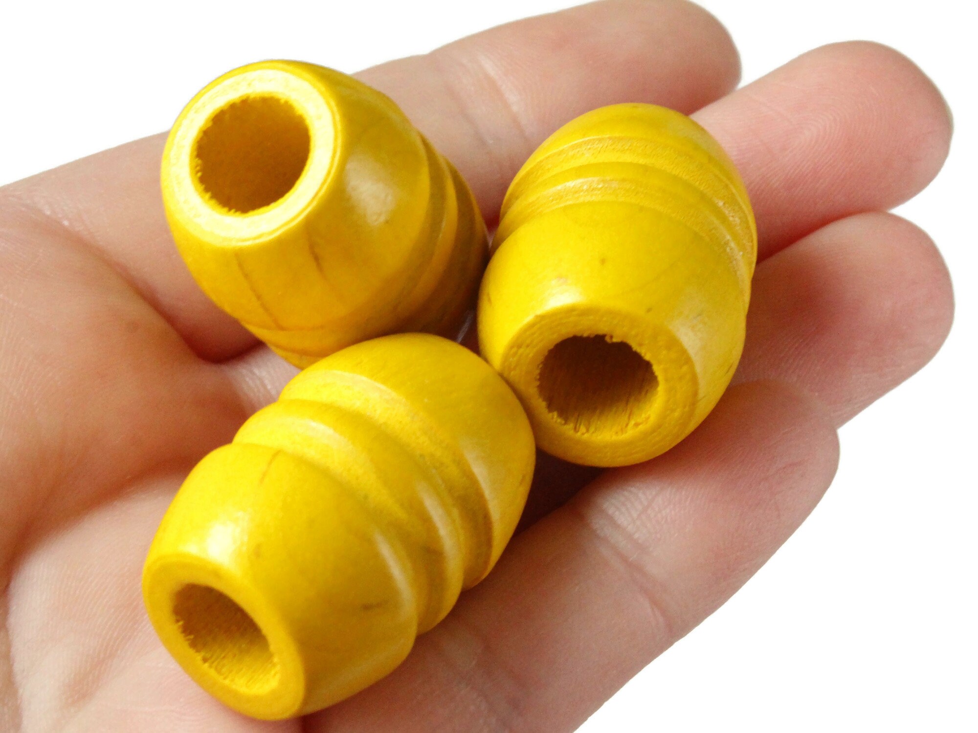 5 Large Yellow Barrel Beads 28mm Beads Fluted Barrel Beads | Etsy