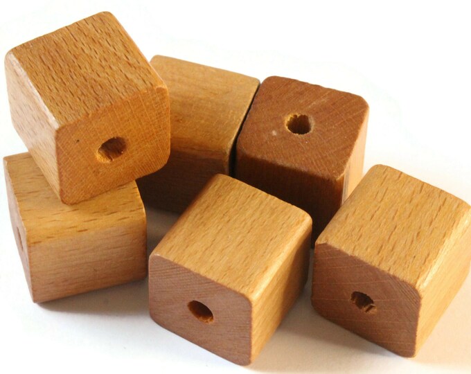 6 3/4 Inch 20mm Light Brown Wood Cube Beads Wooden Cubes Macrame ...