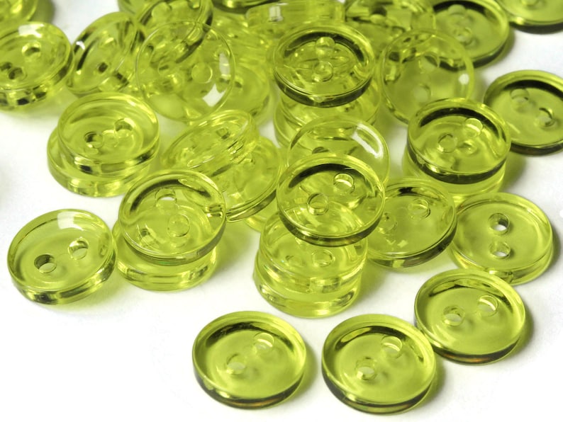 50 11mm Clear Light Yellow Buttons Flat Round Plastic Two Hole | Etsy