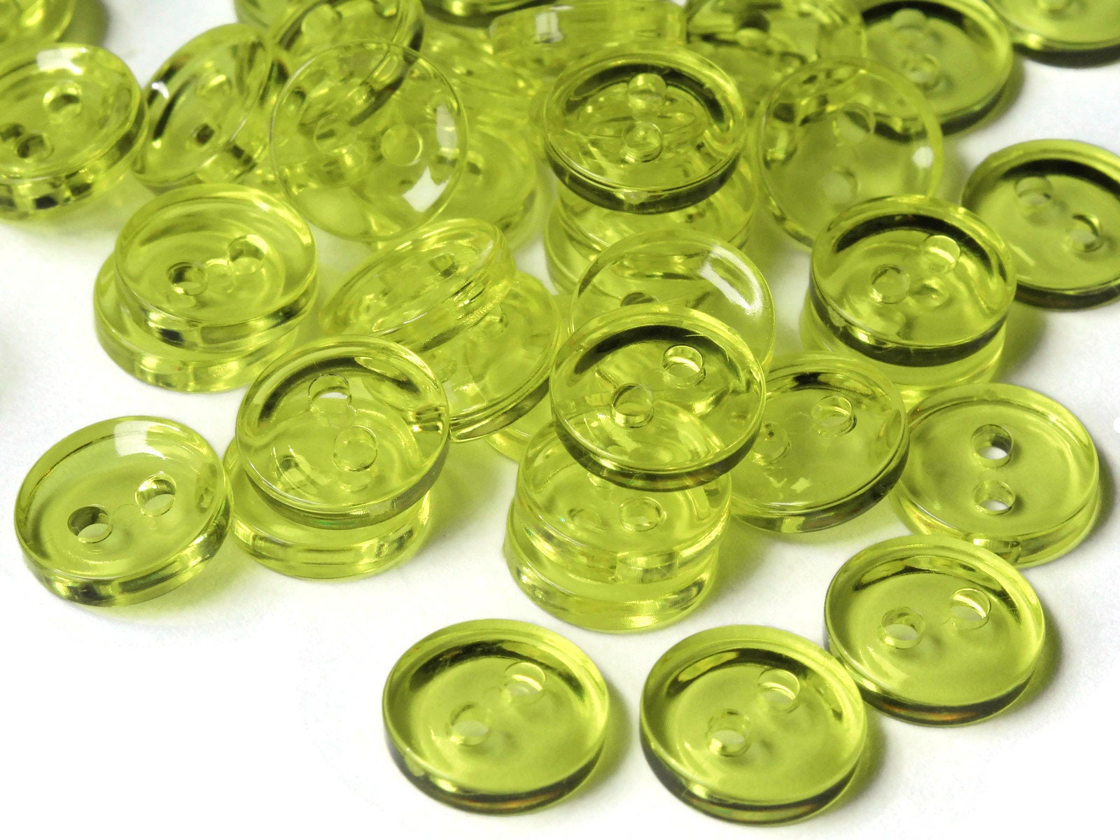 50 11mm Clear Light Yellow Buttons Flat Round Plastic Two Hole | Etsy