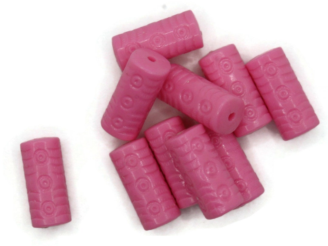 10 19mm Pink Patterned Tube Beads Vintage Plastic Beads New Old Stock ...