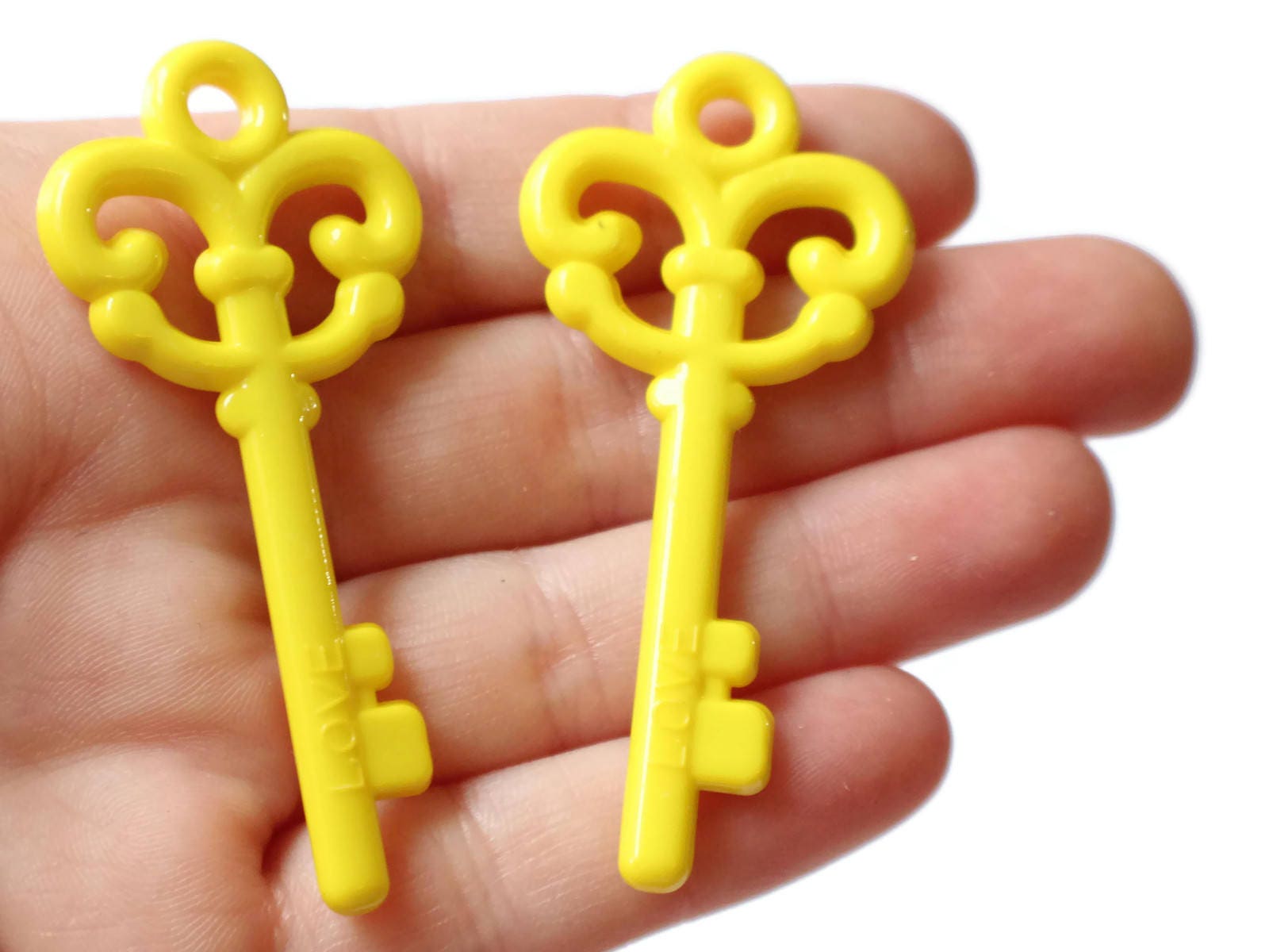 8 Yellow Key Plastic Key Skeleton Key Charm Key Pendant Love - Etsy