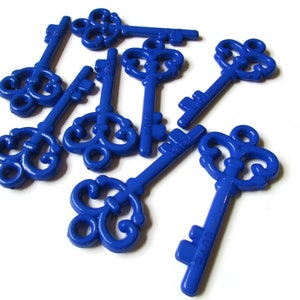 8 Royal Blue Key Charm Skeleton Key Charm Plastic Key Beading Supplies ...