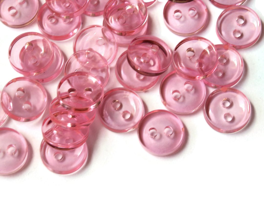 50 11mm Clear Light Pink Buttons Flat Round Plastic Two Hole Buttons ...