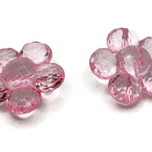 2 35mm Large Light Pink Flower Buttons Flat Faceted Floral Plastic ...