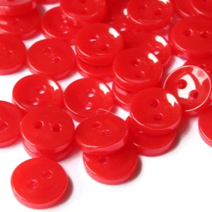 50 11mm Opaque Red Buttons Flat Round Plastic Two Hole Buttons Jewelry ...