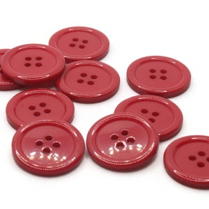10 22mm Red Buttons Flat Round Plastic Four Hole Buttons Jewelry Making ...