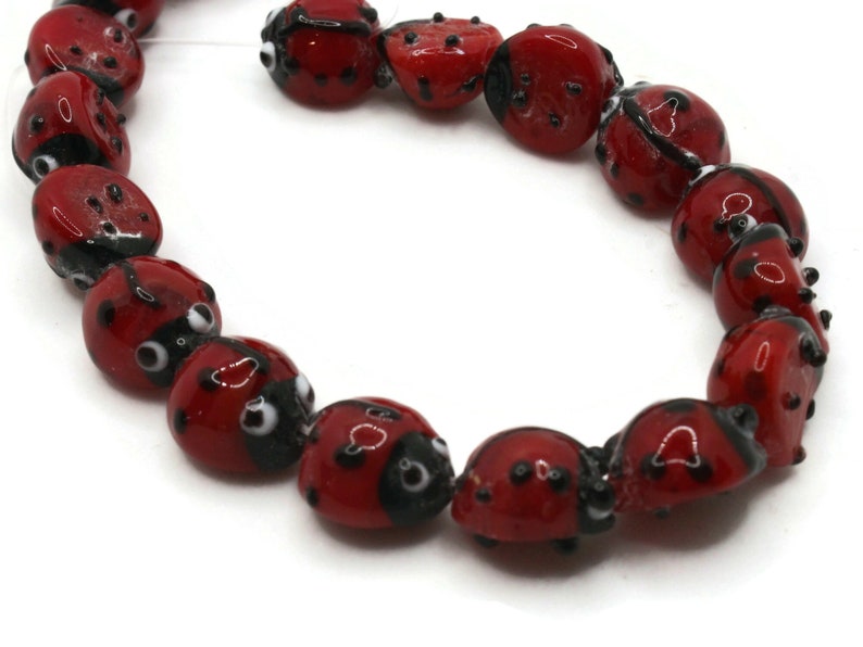 20 10mm Red Ladybugs Lamp Work Glass Ladybug Beads Animal Beads Jewelry ...