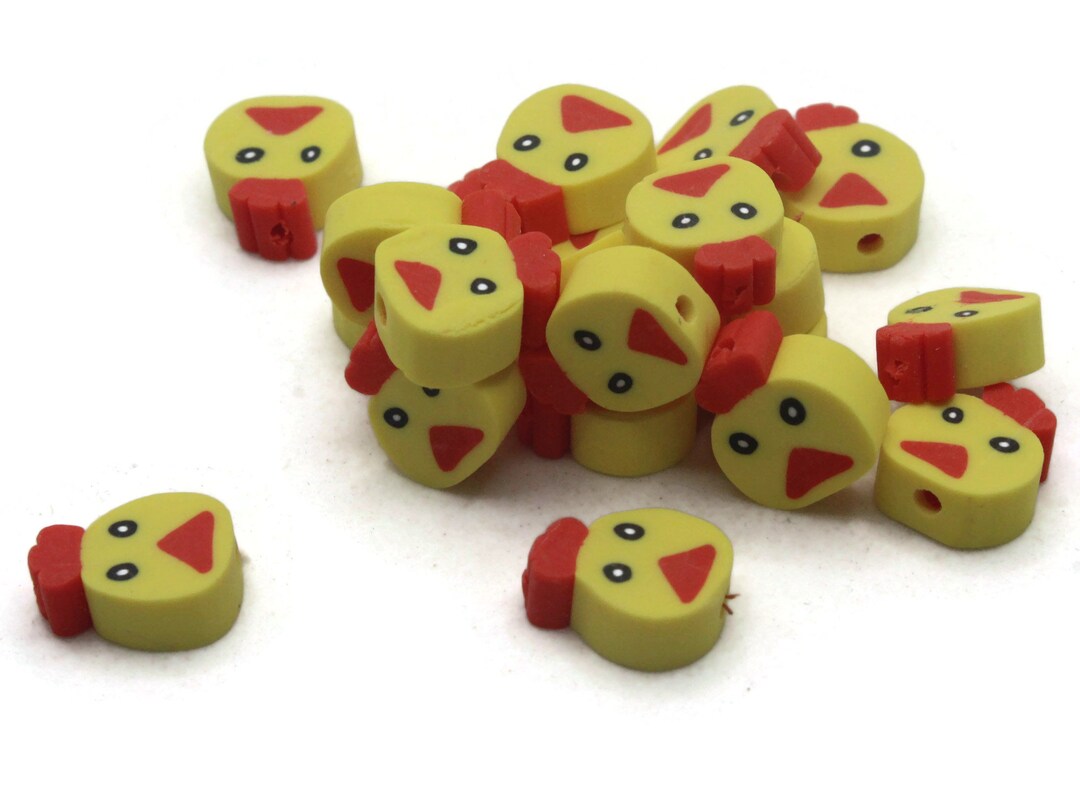 20 Yellow Chicken Head Beads Miniature Animal Head Beads Polymer Clay ...