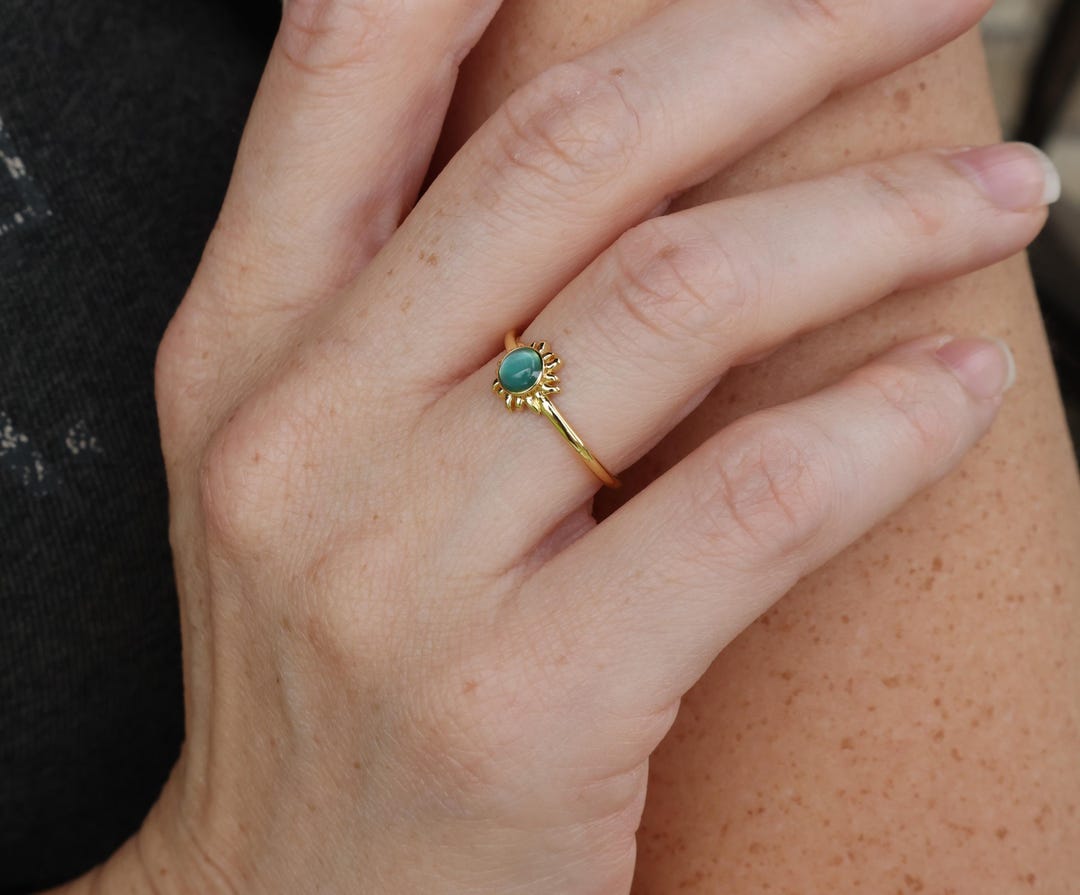 18K Gold Sun Ring, Dainty Sun Ring, Adjustable Minimalist Moonstone Sun ...