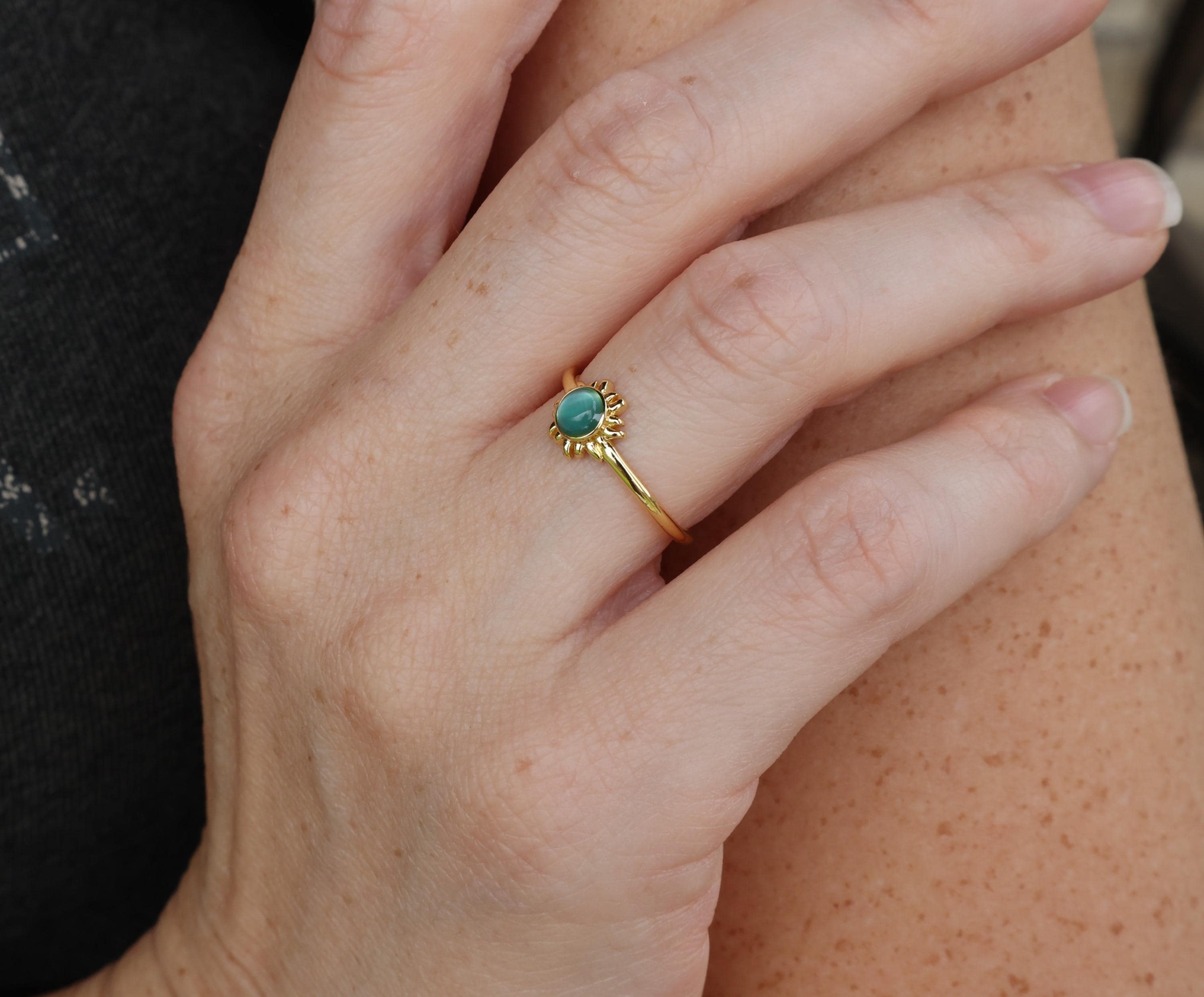 18K Gold Sun Ring, Dainty Sun Ring, Adjustable Minimalist Moonstone Sun ...