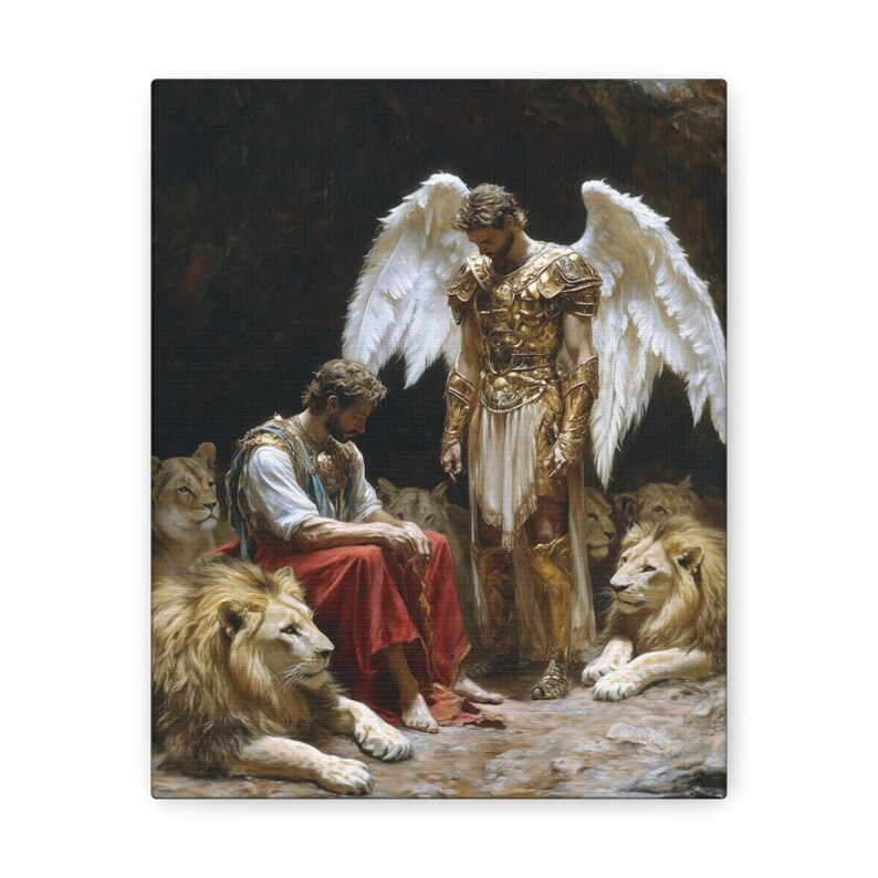 Daniel in the Lion's Den Biblical Art - Angelic Protection With Lions ...