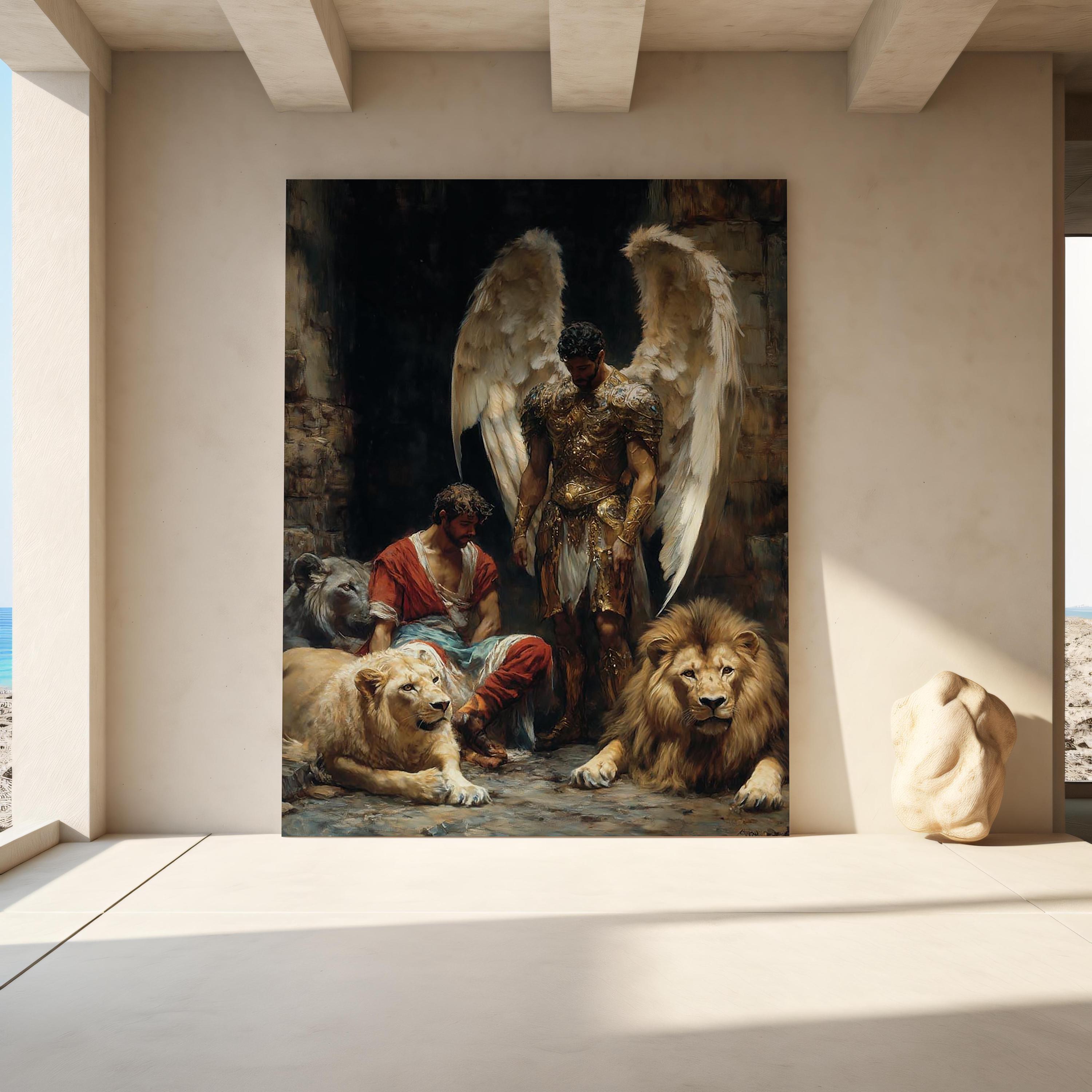 Daniel in the Lion's Den Biblical Art Angelic Protection With Lions ...