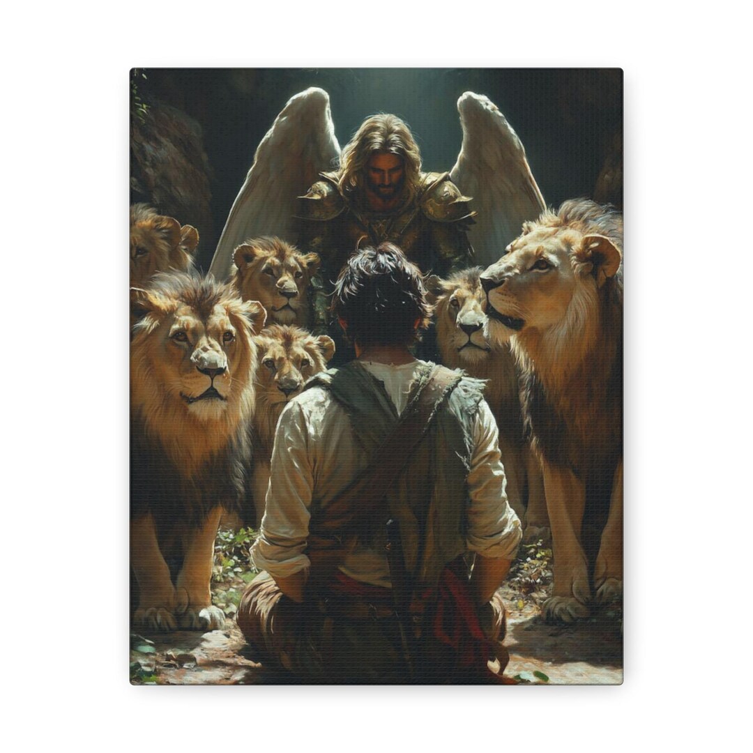 Daniel in the Lion's Den Biblical Art Angelic Protection With Lions ...