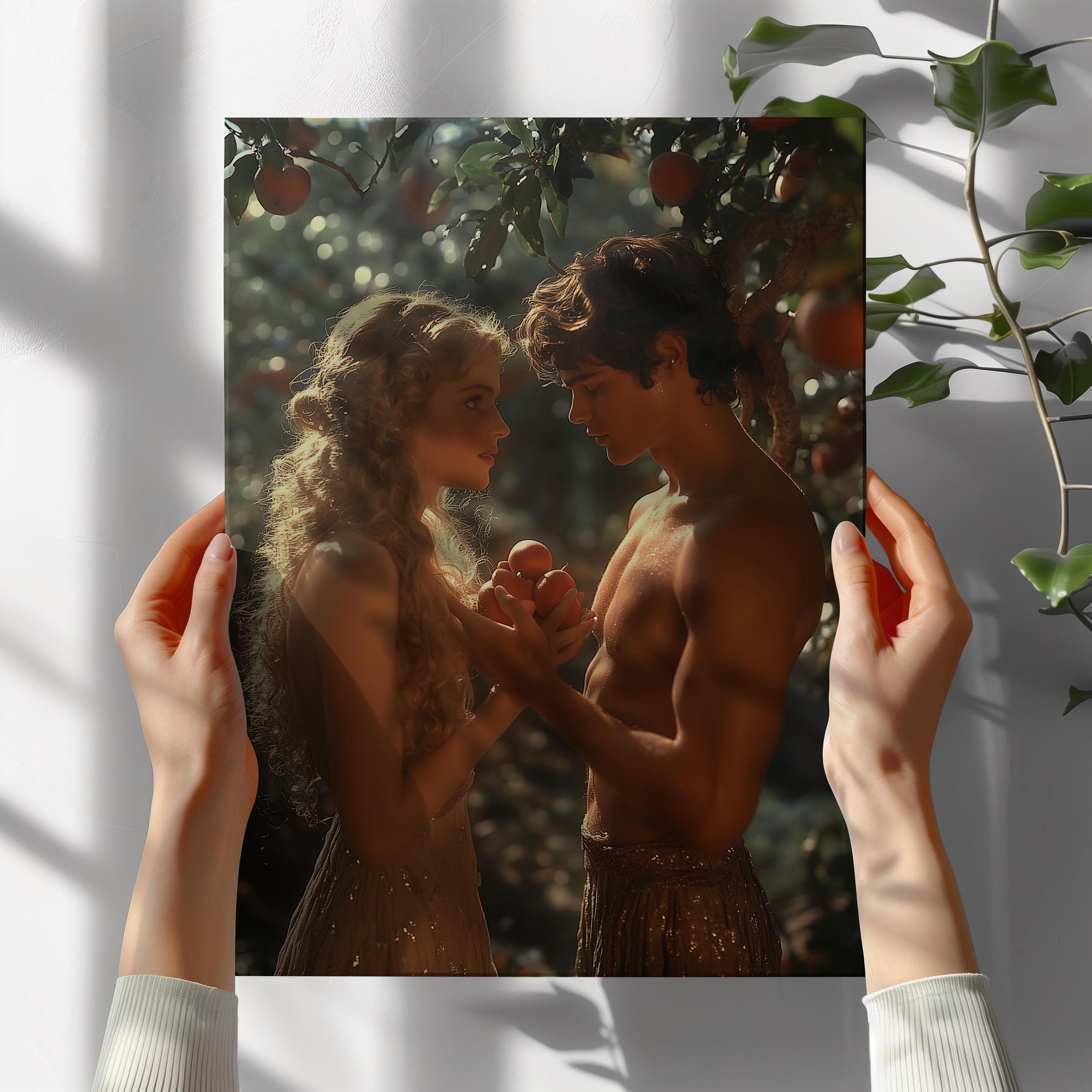 Adam and Eve Art - Romantic Couple Painting - Biblical Wall Art - Fantasy - Garden of Eden Scene ...