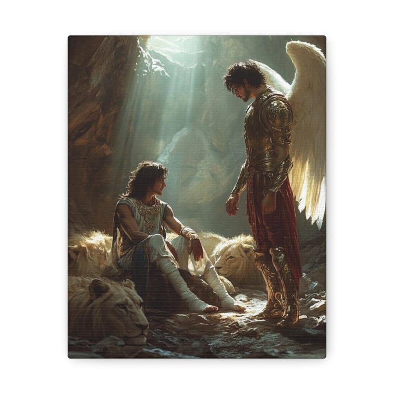 Daniel in the Lion's Den Biblical Art Angelic Protection With Lions ...