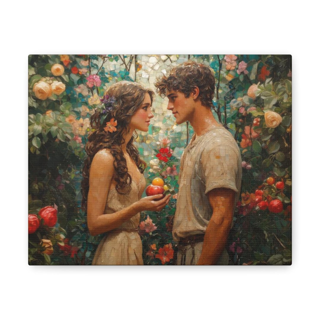 Adam and Eve Art Wide- Romantic Couple Painting - Biblical Wall Art ...