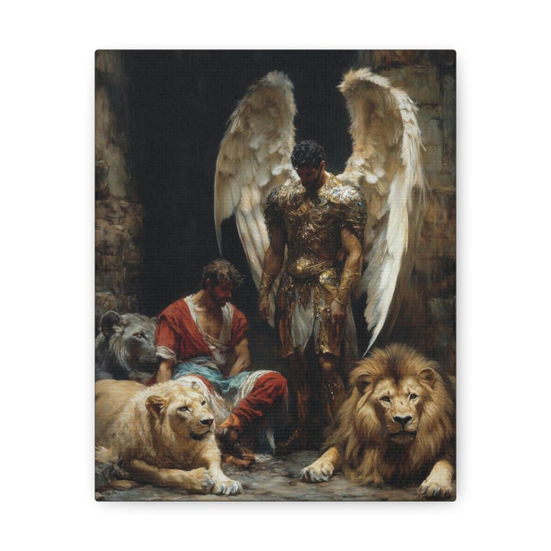 Daniel in the Lion's Den Biblical Art - Angelic Protection With Lions ...