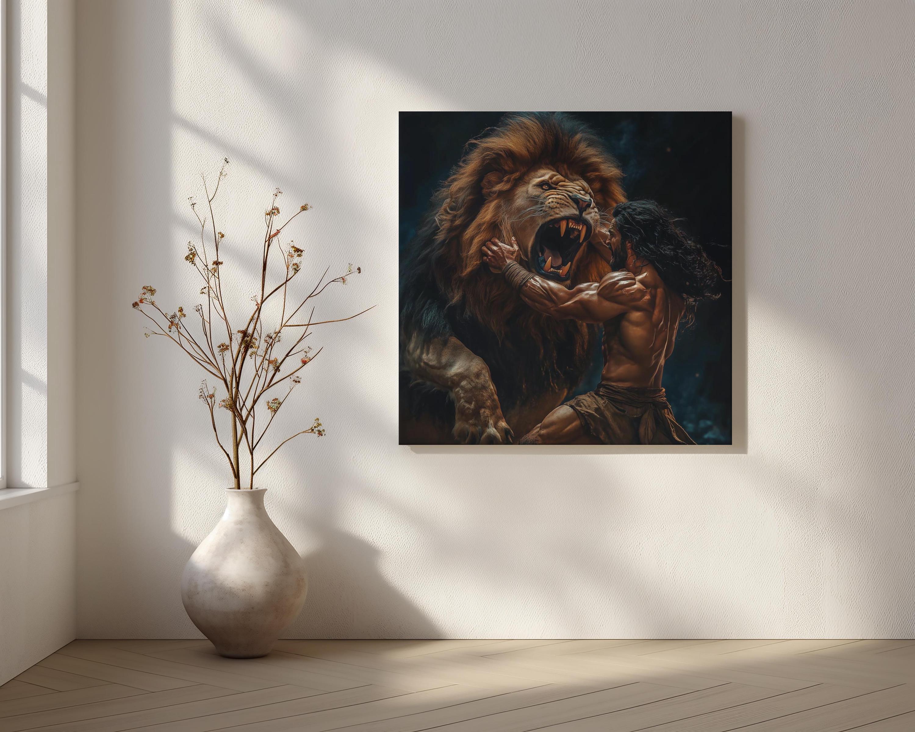 Samson and Lion Biblical Living Room Bedroom Wall Art Decor Christian ...